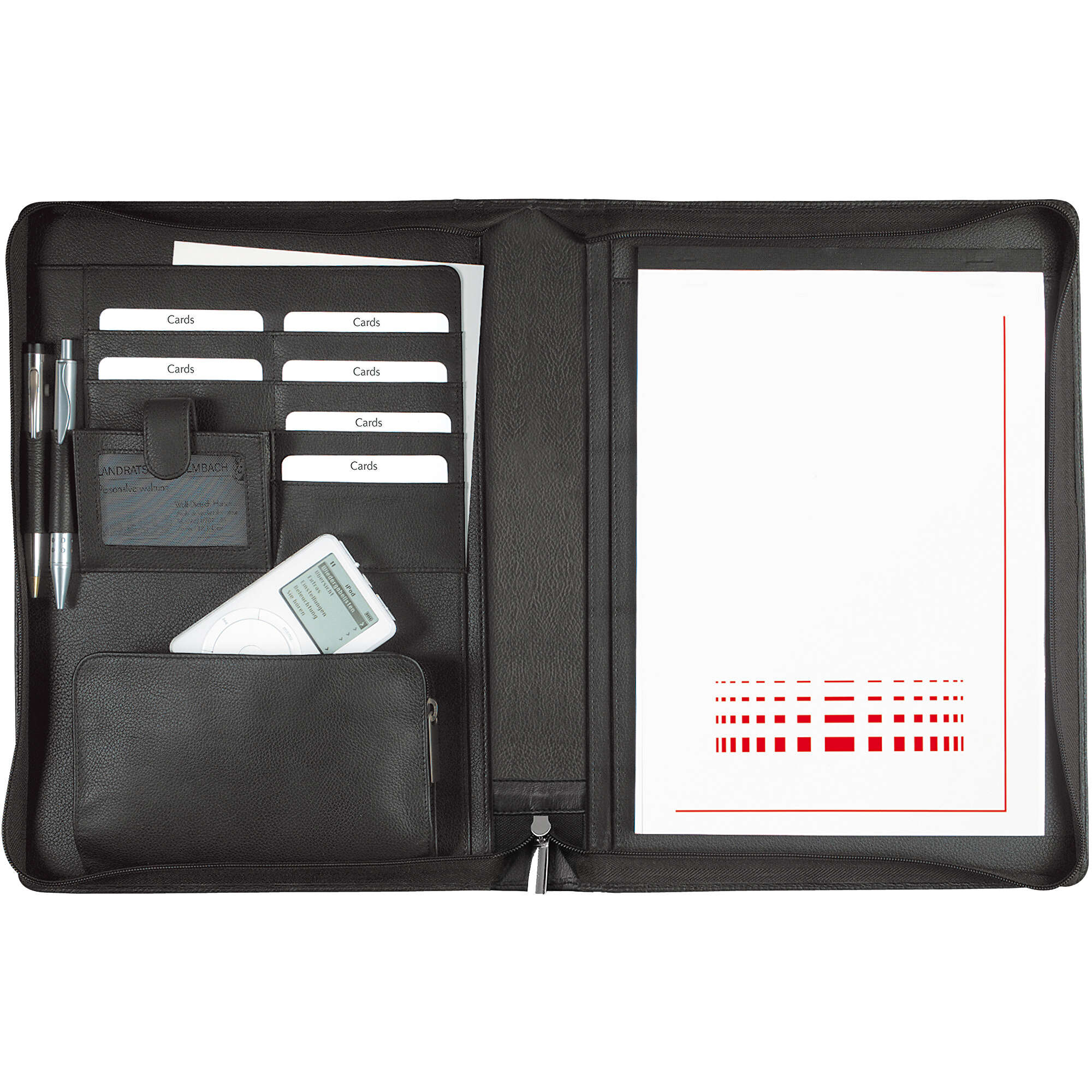 Schreibmappe A4 mit RV (schwarz, Seta-Rindnappaleder, 780g) als ...